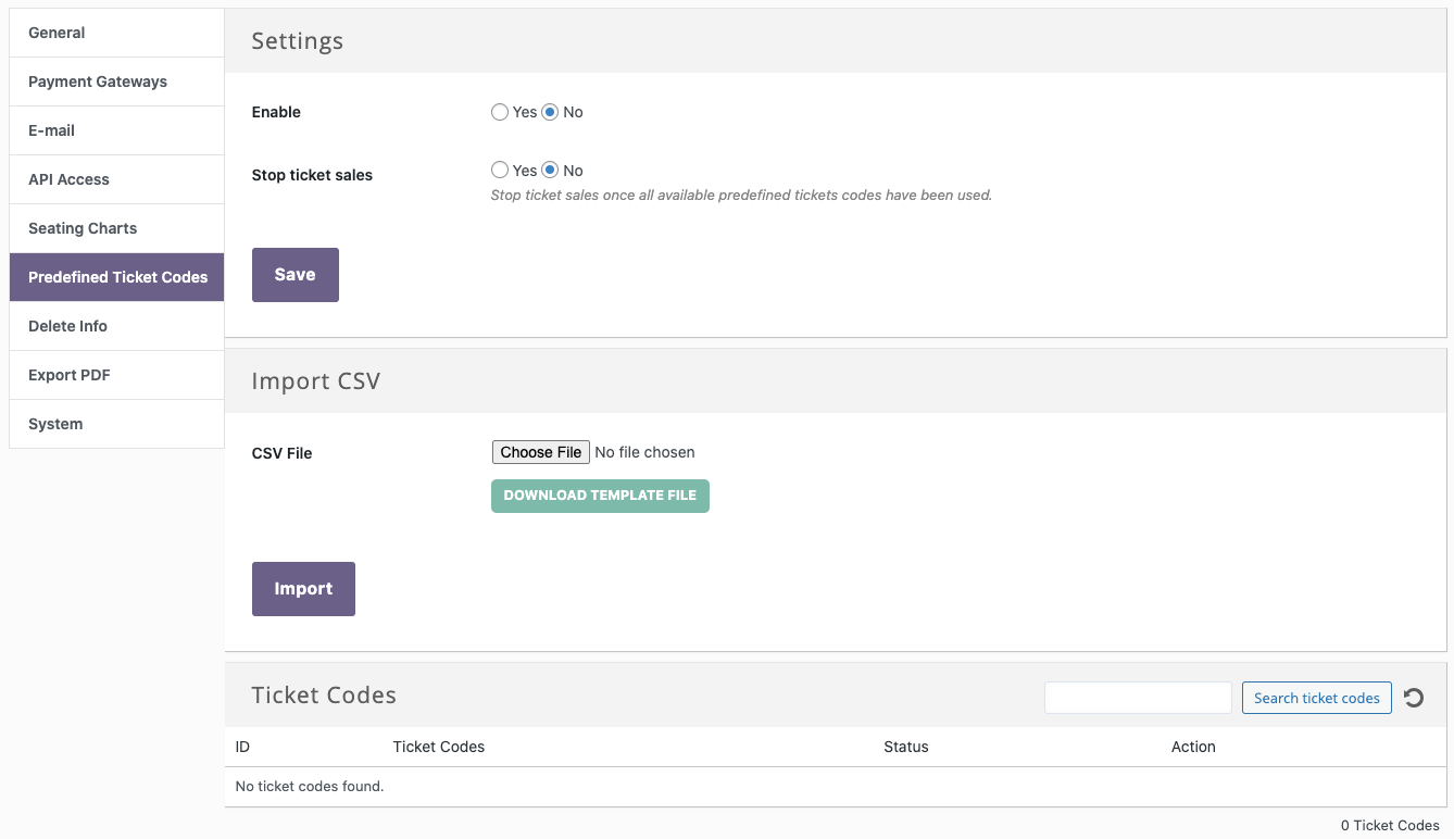 Import predefined ticket codes - WordPress Event Ticketing